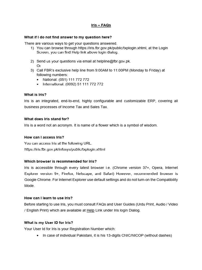 Iris FAQs | PDF | Login | Software