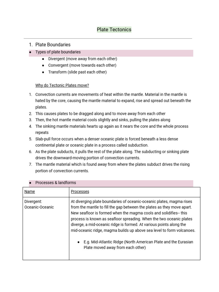 Plate Tectonics Real Notes. | PDF | Plate Tectonics | Volcano