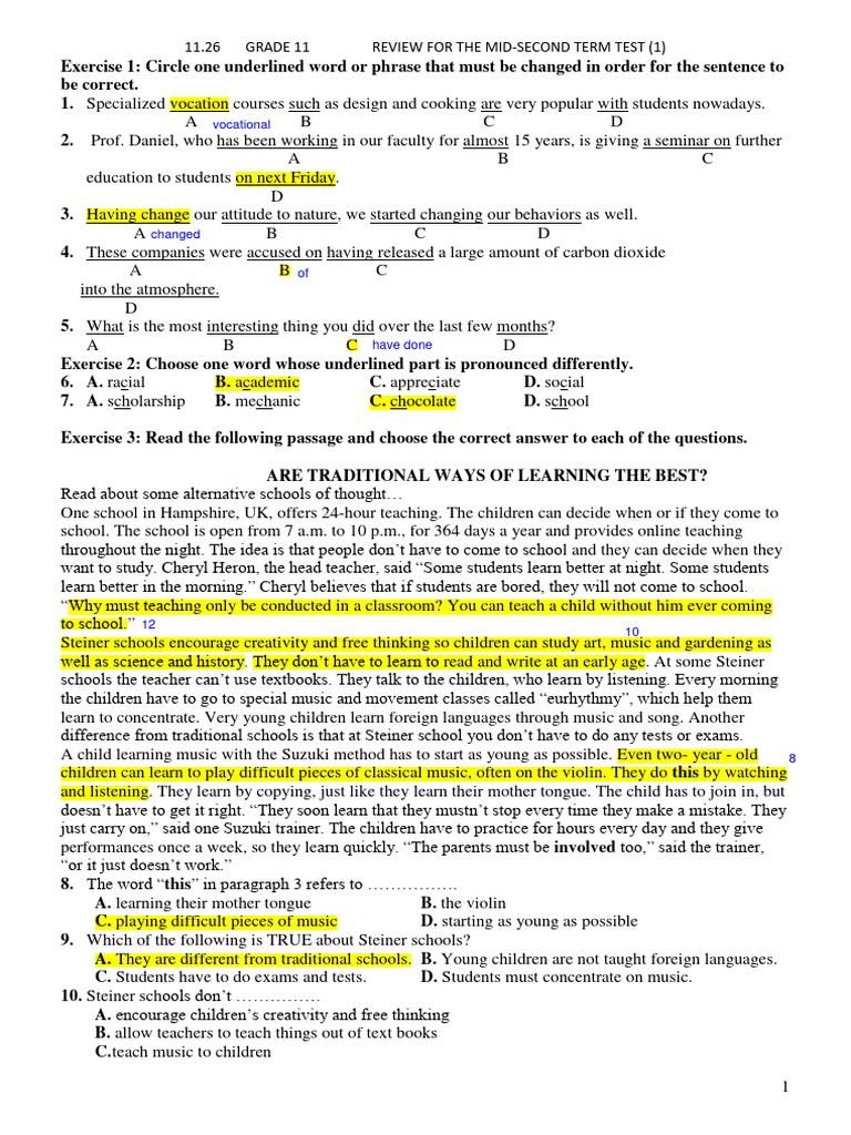 Grade 11 Mid-Term Test Review Guide | PDF | Academic Degree | Waldorf ...