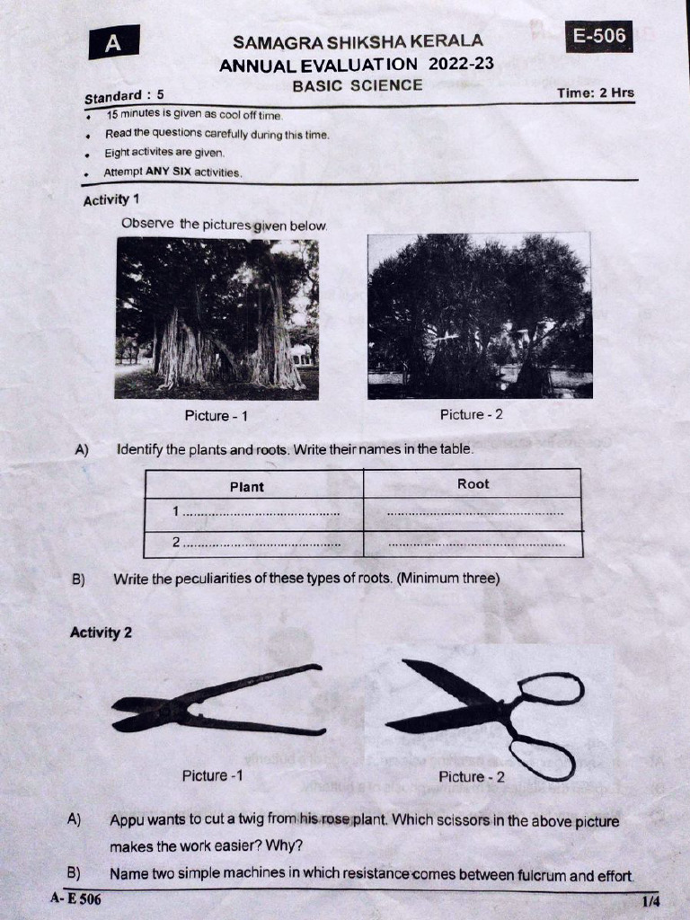 Kerala Class 5 Annual Exam 2023 SCIENCE Question Paper EM | PDF