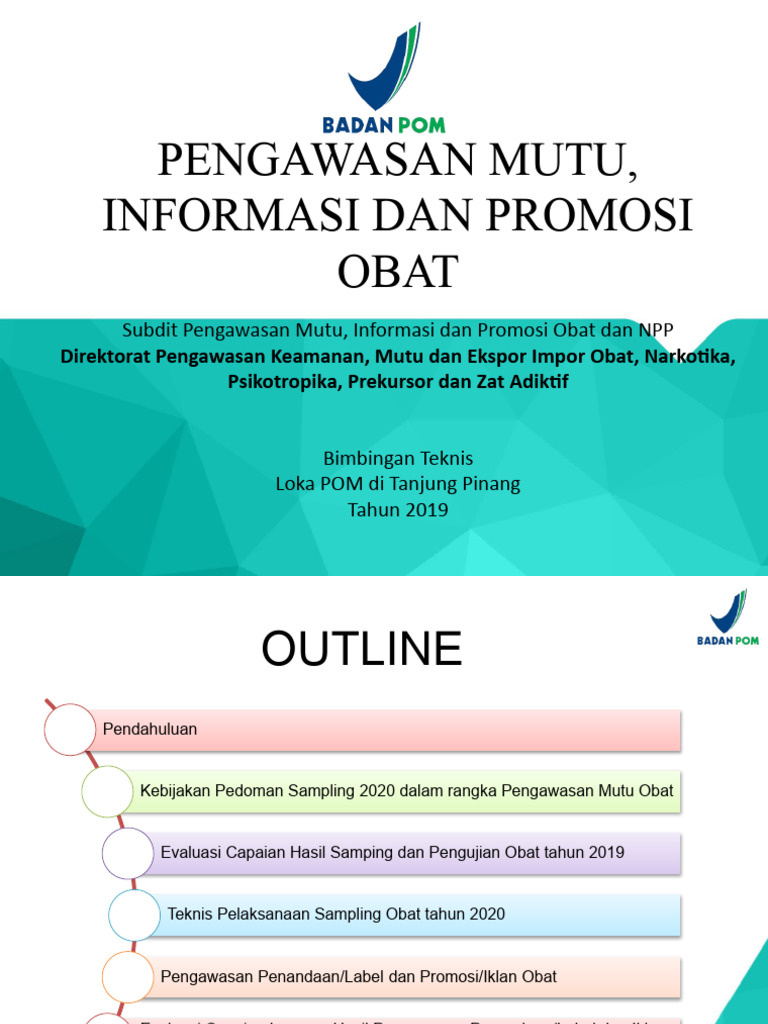 Pengawasan Mutu dan Sampling Obat 2020 | PDF