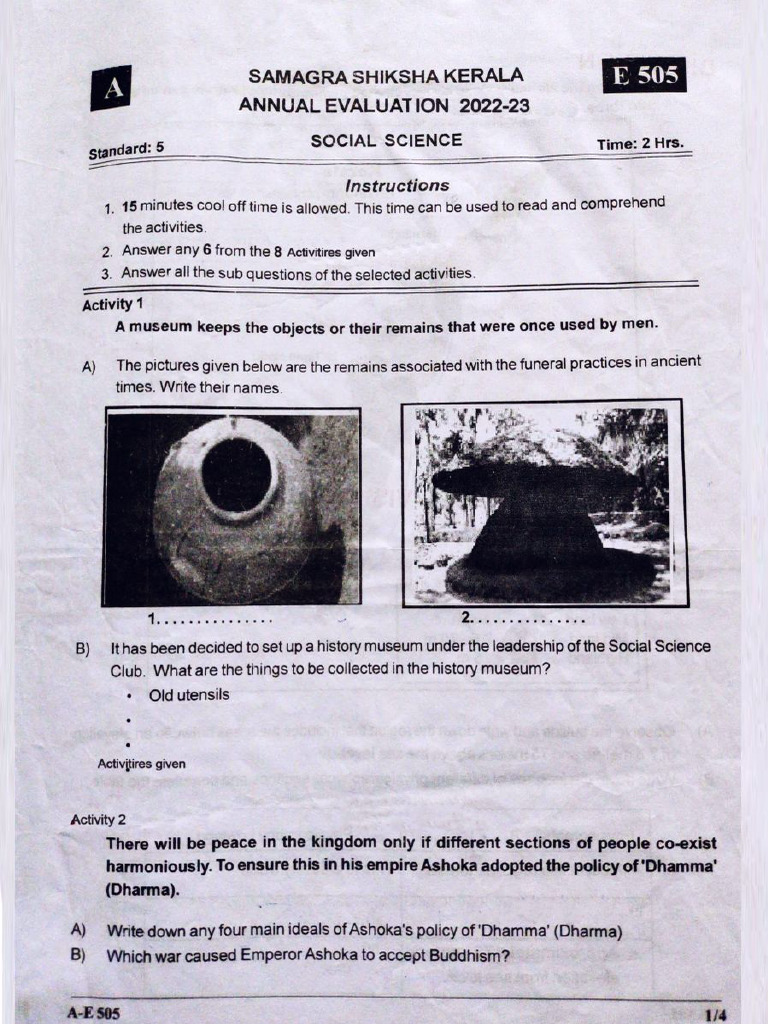 Kerala Class 5 Annual Exam 2023 SOCIAL SCIENCE Question Paper EM | PDF