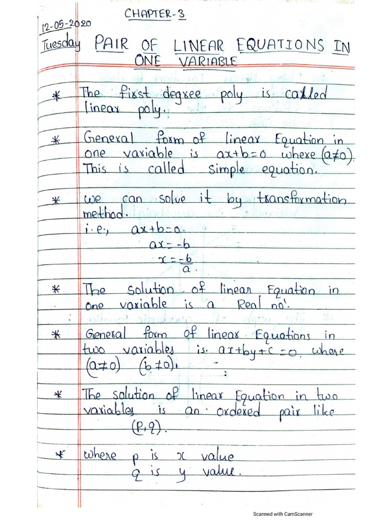 Ch-3 Pair of Linear Equations - Organized | PDF