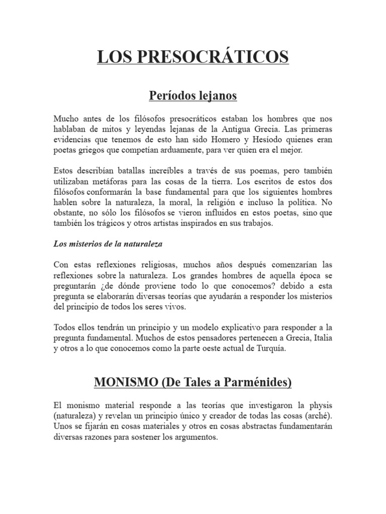 Los Presocratico | PDF | Pitágoras | Metafísica