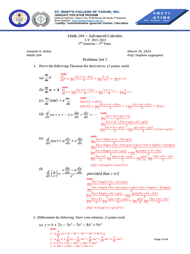 Problem Set 2 - Jovanie Galut | PDF | Mathematical Concepts | Functions And Mappings
