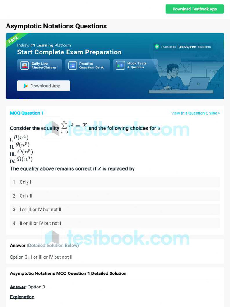 Practice Set Asymptotic Notation DAA | PDF