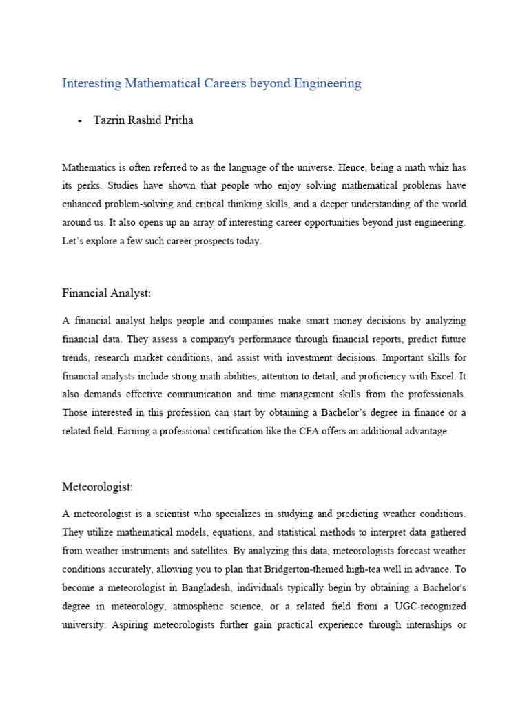 Interesting Careers For Those Who Like Mathematics | PDF | Meteorology ...
