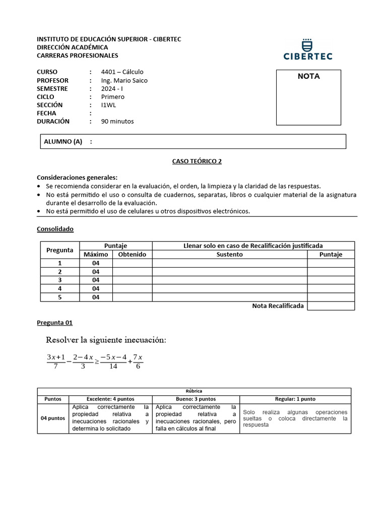 4401 Cálculo I1wl 00 t2 Ing. Mario Saico | PDF
