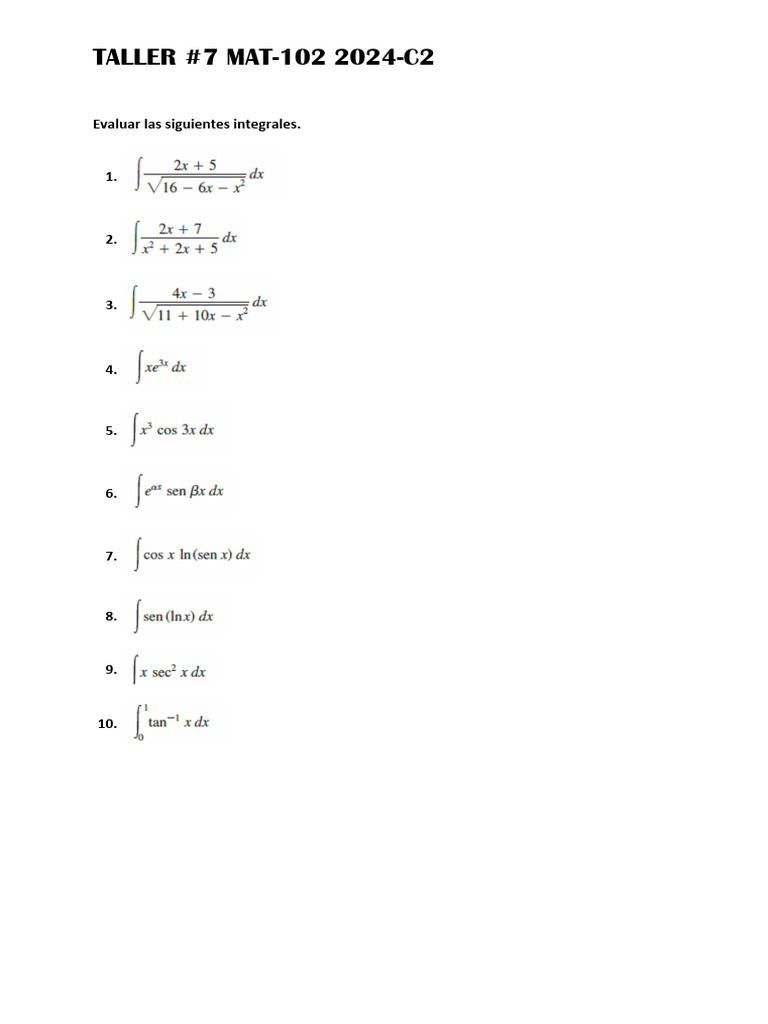 Taller #7 Mat-102 | PDF