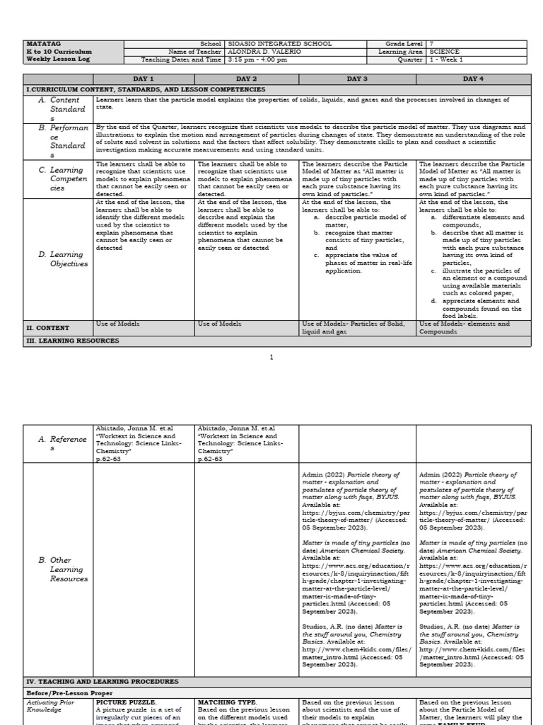 Lesson-Exemplar-Science-7-Quarter-1-Week-1-Language Evaluated | PDF | Matter | Educational ...