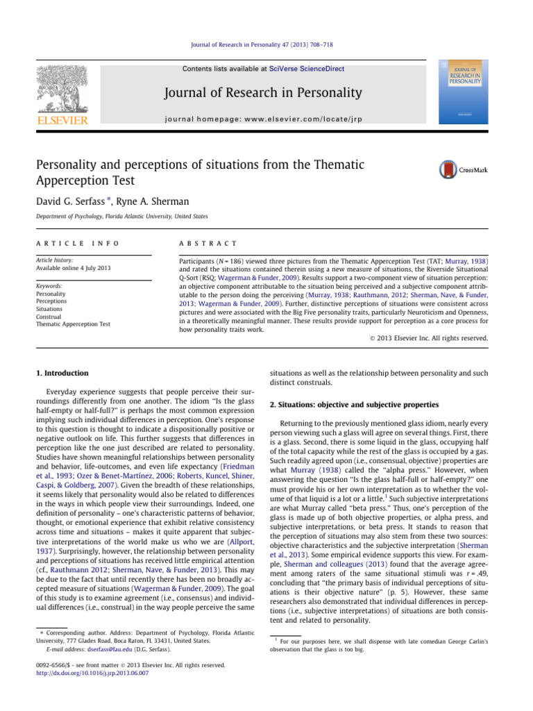 Personality & TAT Situation Perception | PDF | Perception ...