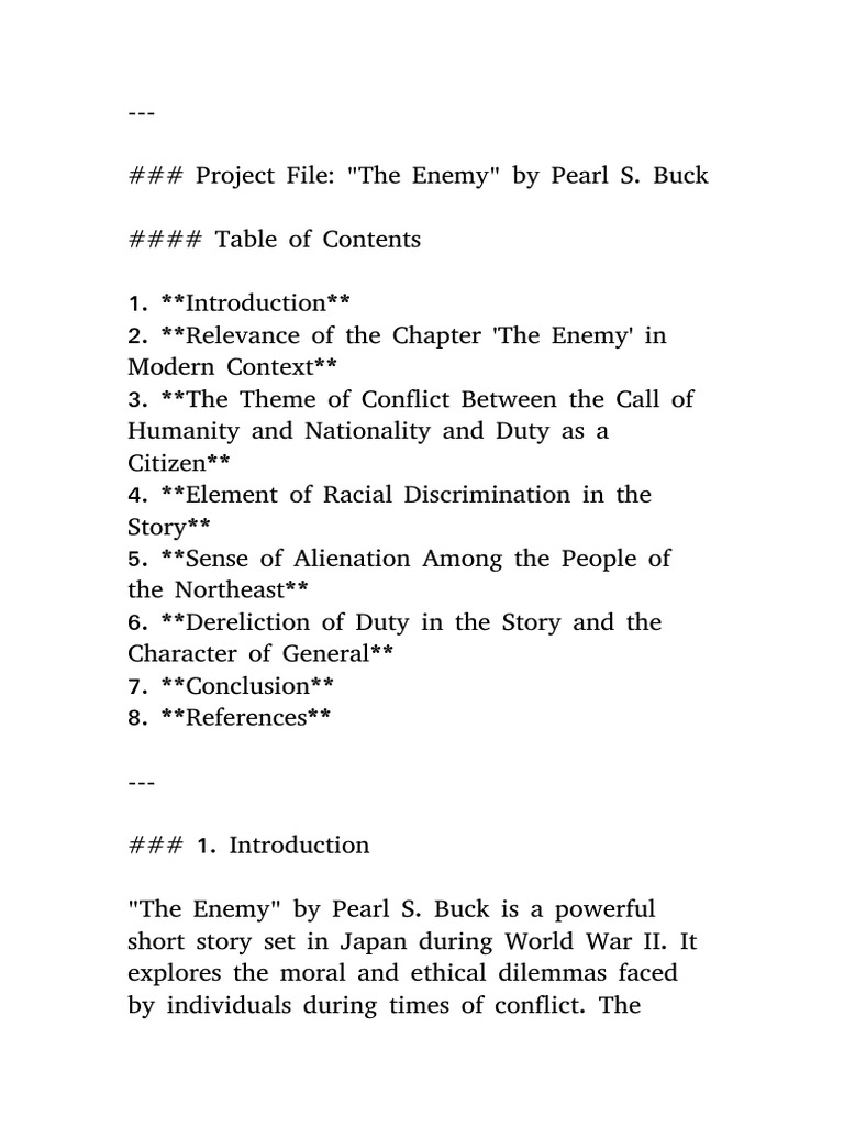 CBSE Class 12 English The Enemy Project File | PDF | Racism | Discrimination & Race Relations