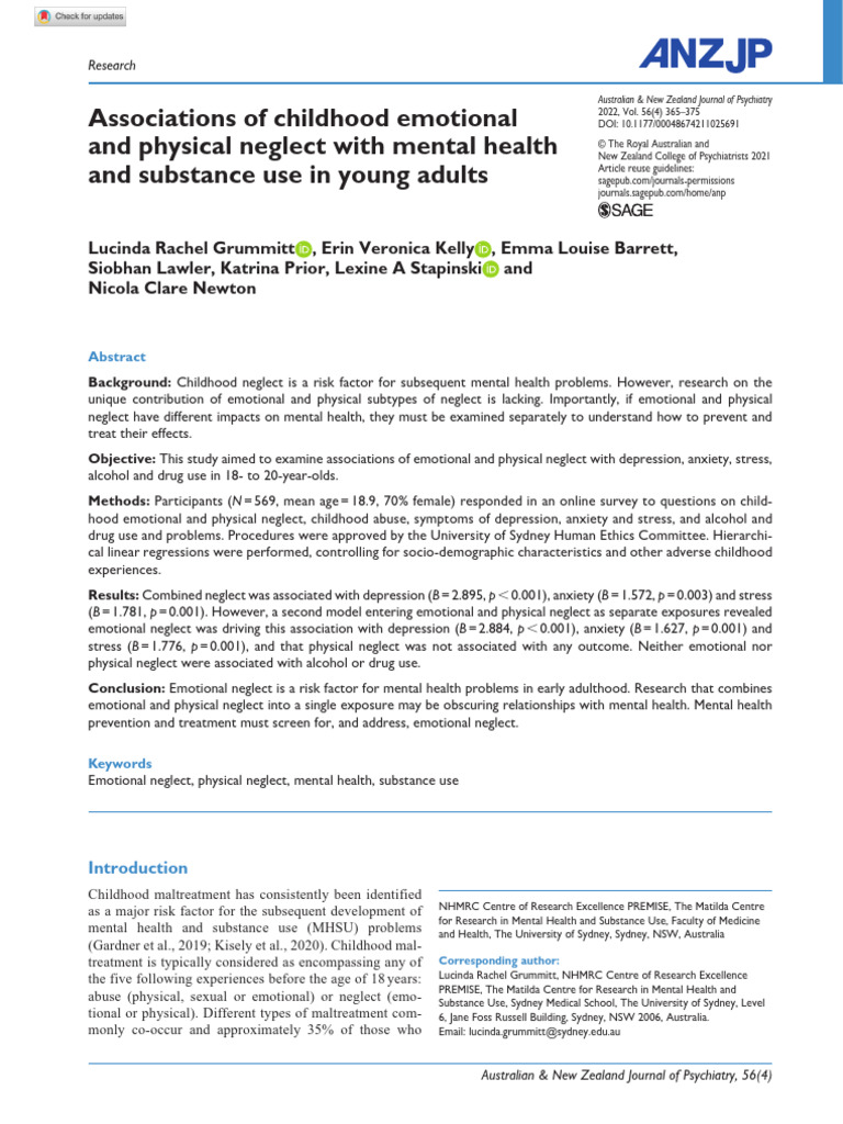 Grummitt Et Al 2021 Associations of Childhood Emotional and Physical ...