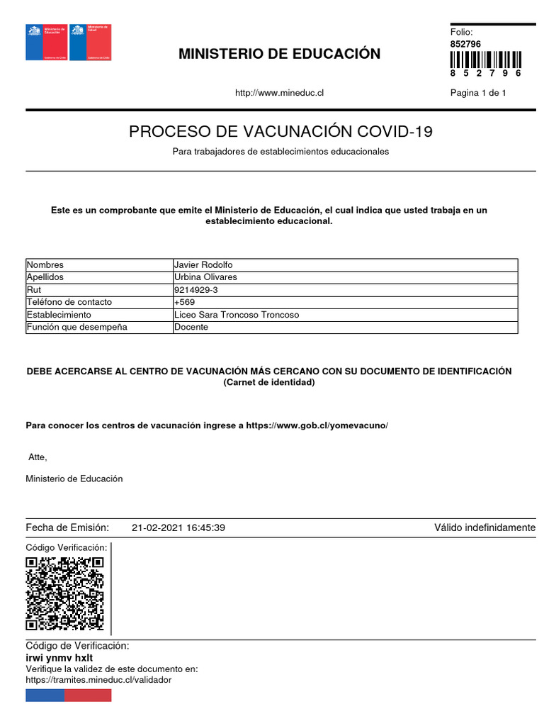 Admin Proceso Vacunacion Covid 19 Personal de Educacion 852796 | PDF ...