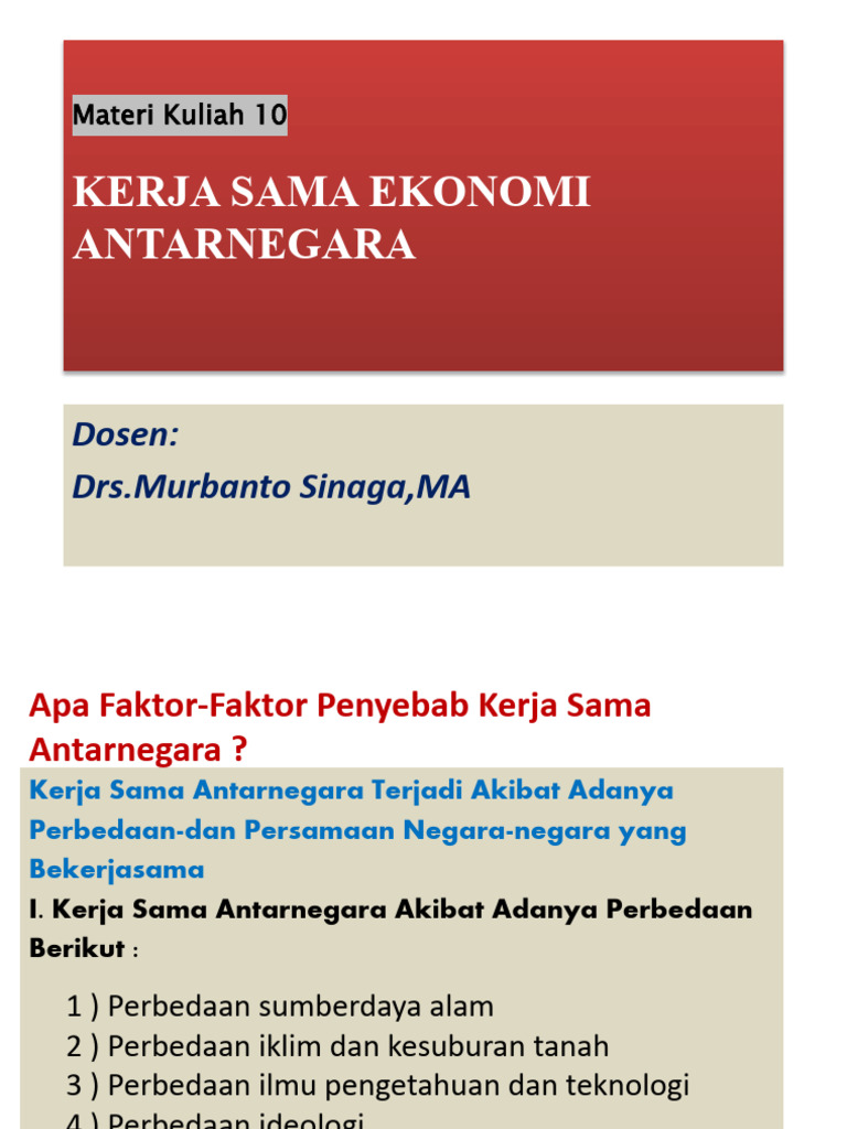 Kerja Sama Ekonomi Antarnegara - Murbanto Sinaga | PDF