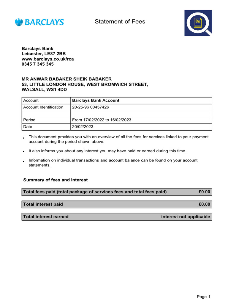 Barclays Account Fees Overview 2022-2023 | PDF | Overdraft | Payments