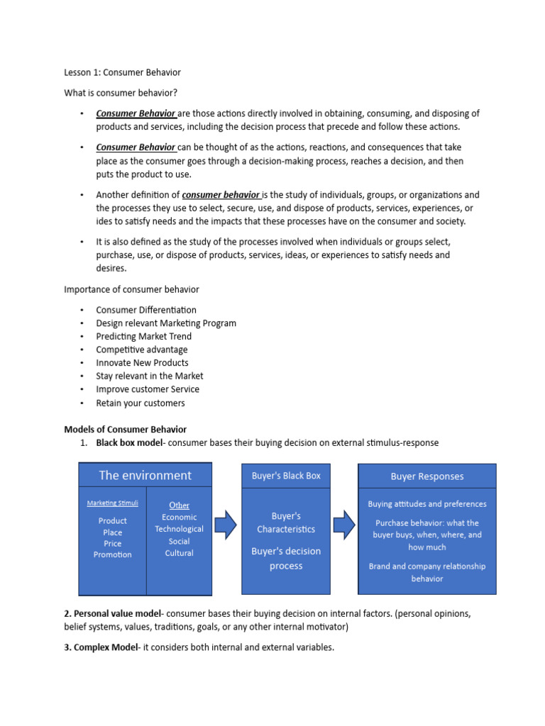 Lesson 1. Consumer Behavior (Introduction) | PDF | Consumer Behaviour | Behavior