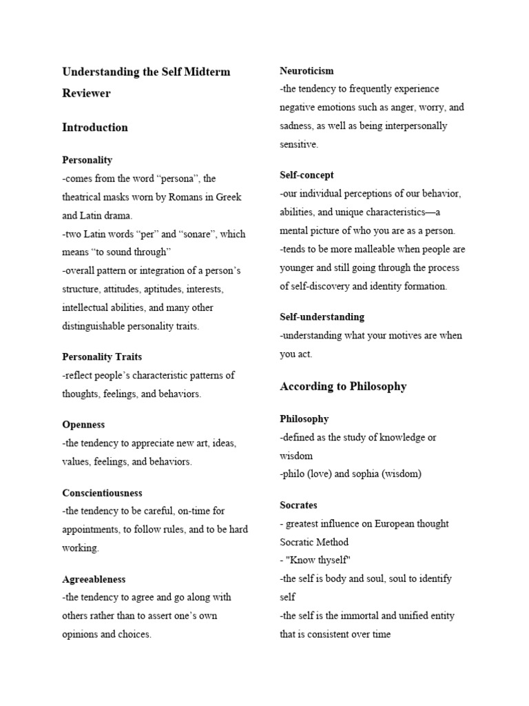 Understanding the Self Reviewer | PDF | Philosophy Of Self | Soul