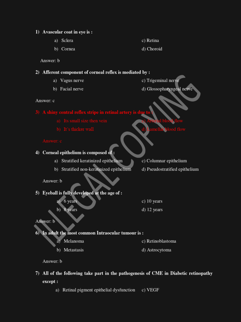 MCQ PG PDF | PDF | Retina | Epithelium