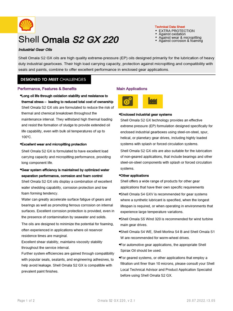 A17-6974-6974 - Omala S2 GX 220 - FT English | PDF | Gear | Mechanical Engineering