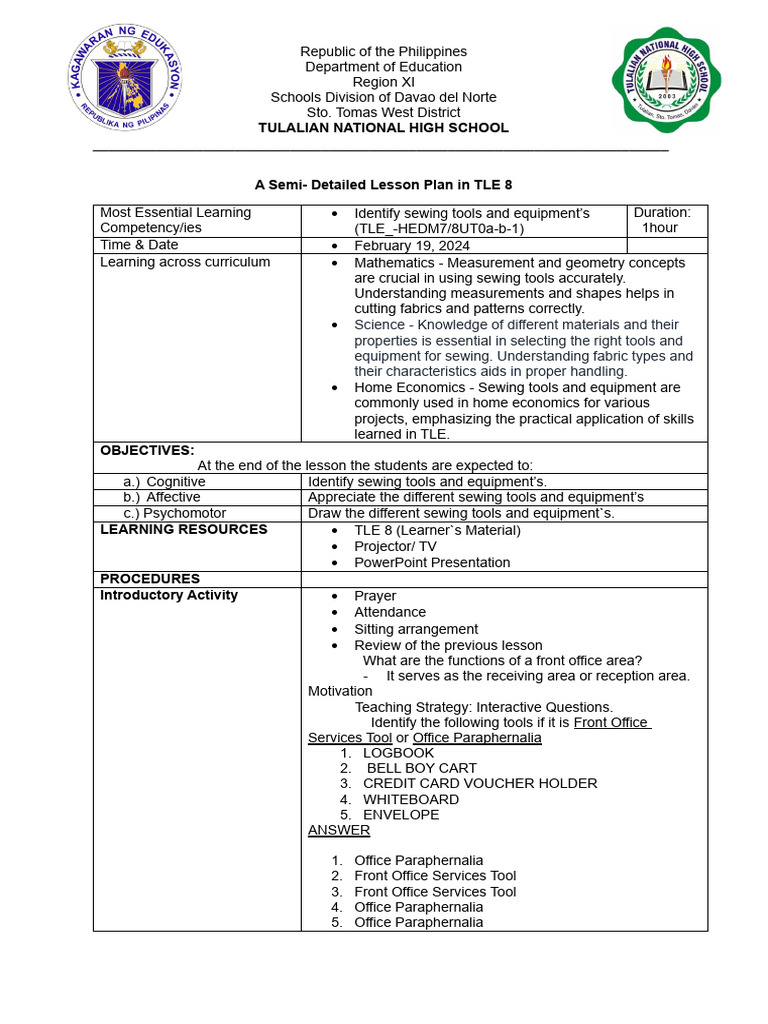 Tle 8 LP | PDF | Sewing | Caregiver