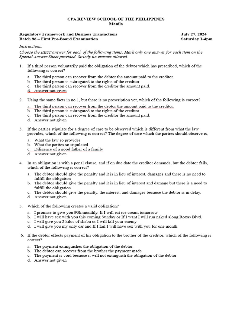 RFBT First Preboard - Questionnaire | PDF | Guarantee | Assignment (Law)