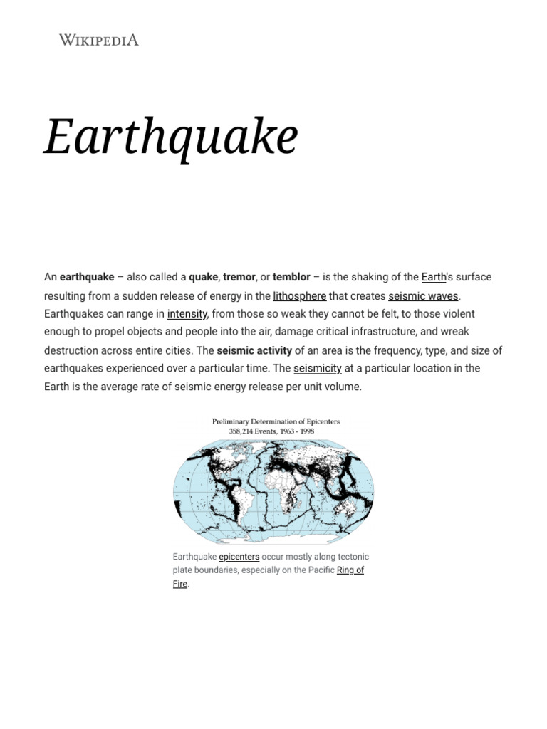 Earthquake - Wikipedia | PDF | Earthquakes | Fault (Geology)