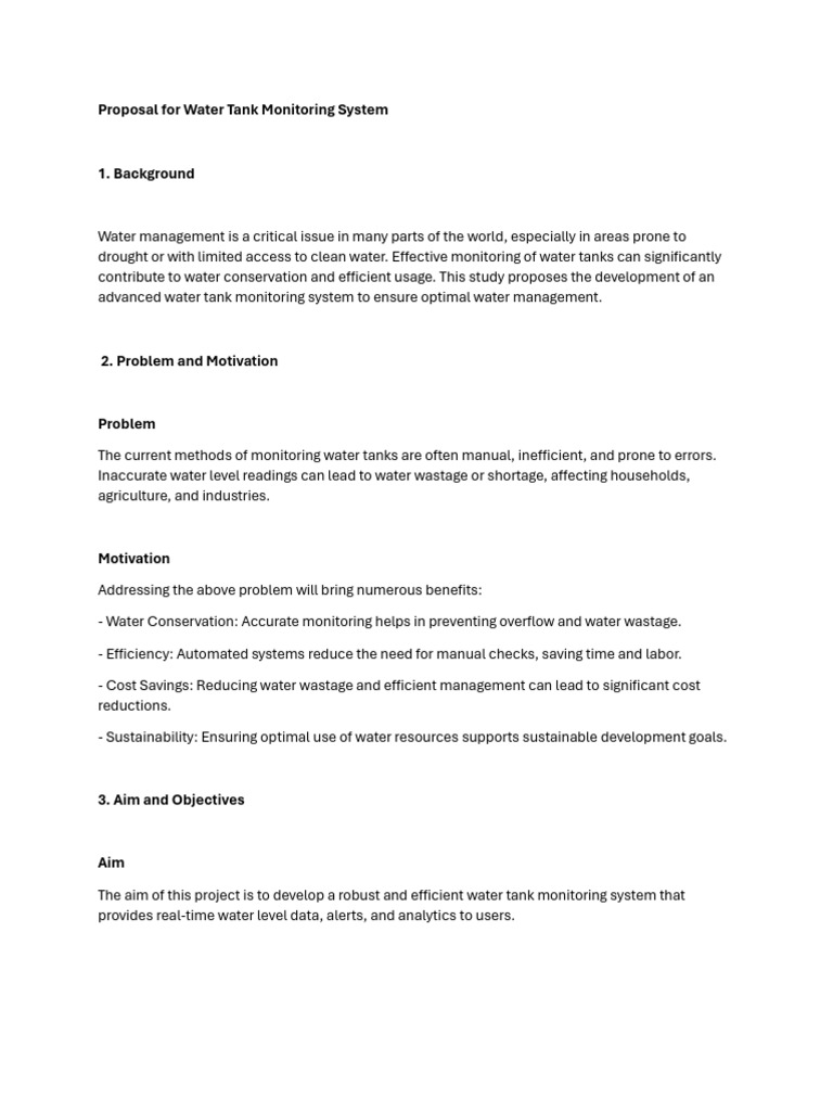 Proposal for Water Tank Monitoring System (Sample) | PDF | Water ...