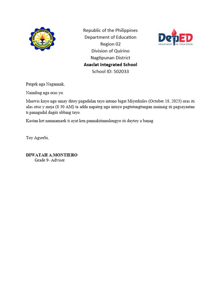 Letter To Parents-Behavior | PDF