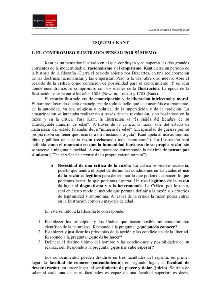 Esquema Kant | PDF | Immanuel Kant | Crítica de la razón pura
