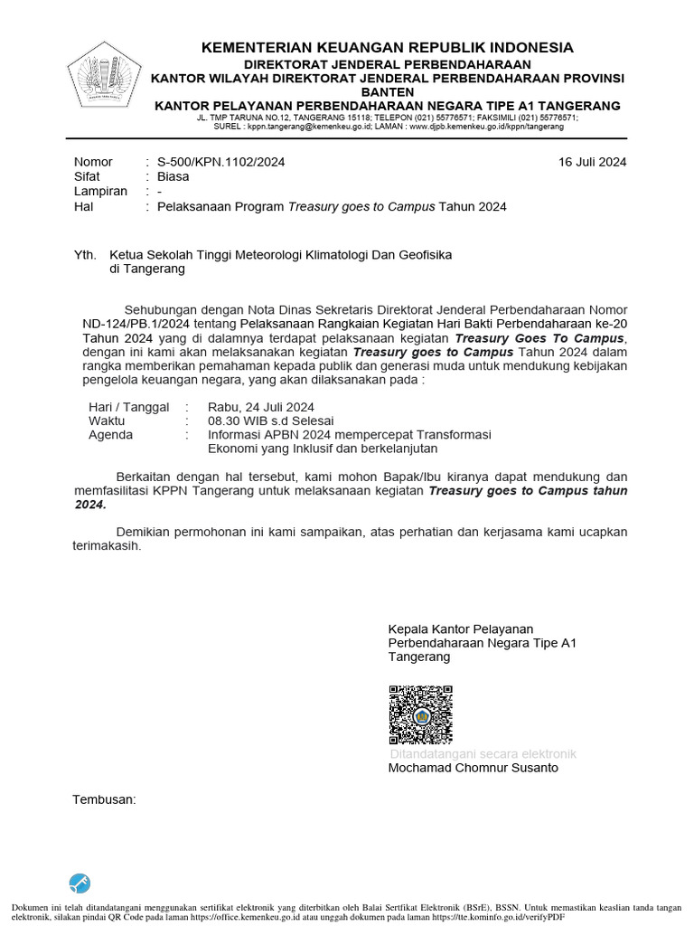 Pelaksanaan Program Treasury Goes To Campus Tahun 2024pdf | PDF | Pengelolaan Keuangan & Uang