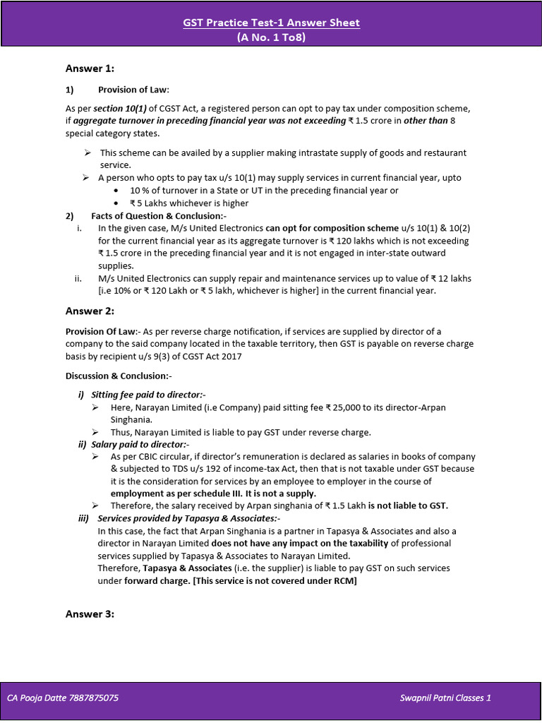 GST Practice Paper-1 Answers | PDF | Economies | Taxes