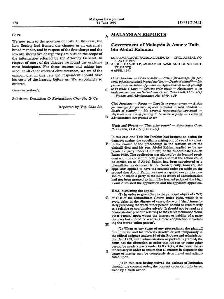 GOVERNMENT OF MALAYSIA & ANOR V TAIB BIN ABDUL RAHMAN | PDF