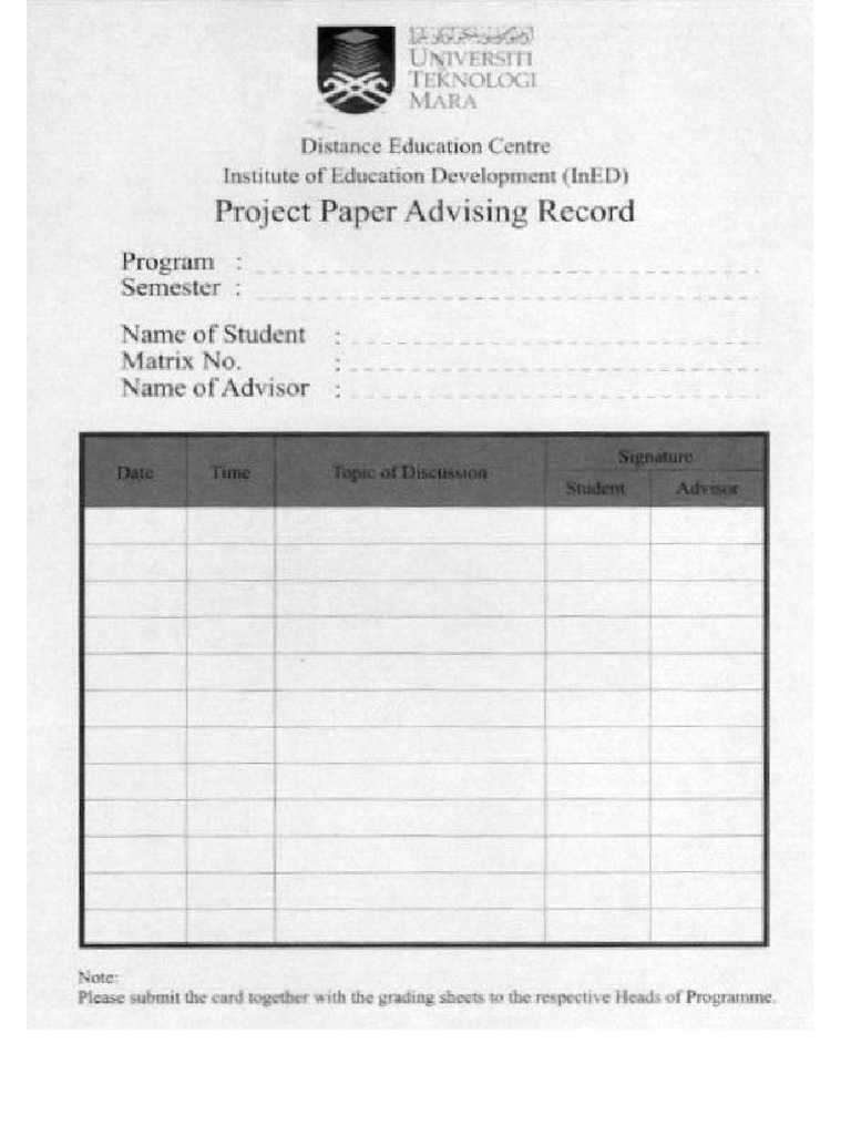 Project Paper Advising Record | PDF