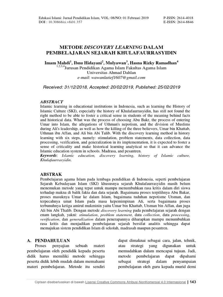 Metode Discovery Learning Dalam Pembelajaran Sejar | PDF