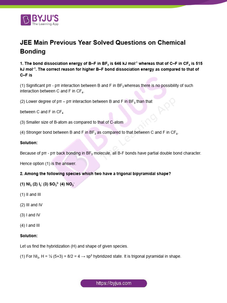 JEE Main Previous Year Solved Questions On Chemical Bonding - Docx 1 ... JEE Main Previous Year Solved Questions On Chemical Bonding - Docx 1 ...