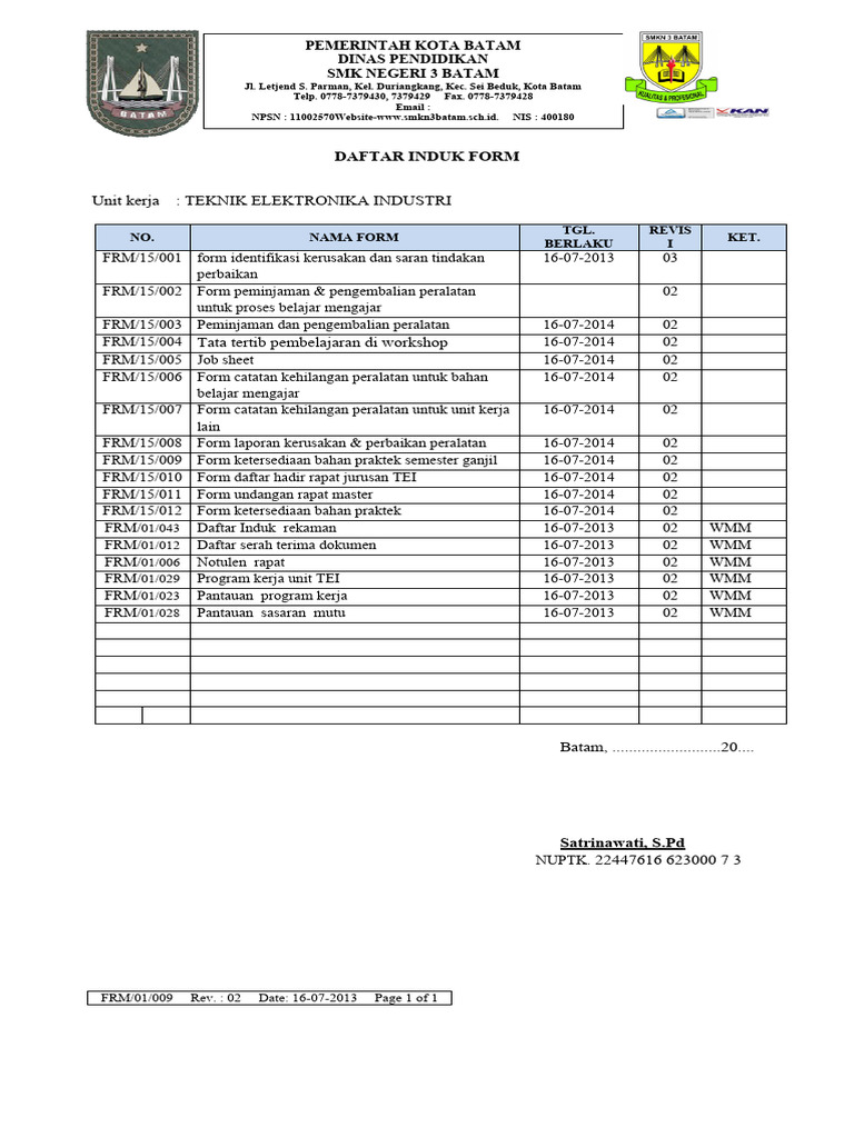 Daftar Formulir SMKN 3 Batam | PDF