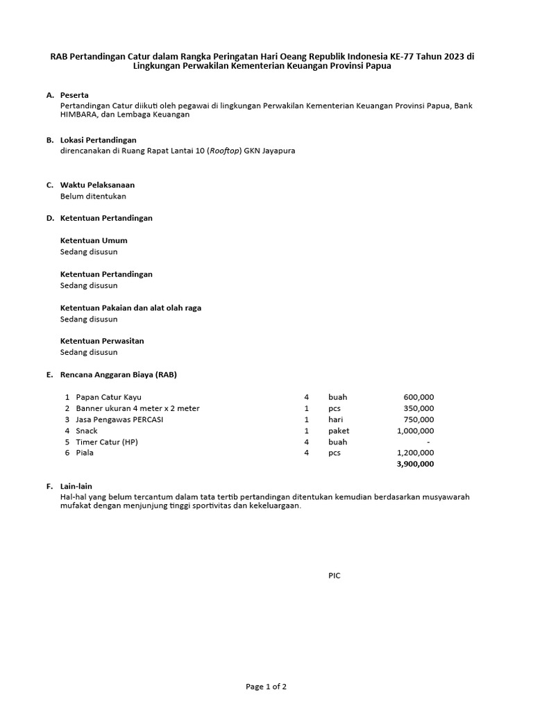 RAB Cabor Catur HORI 2023 | PDF
