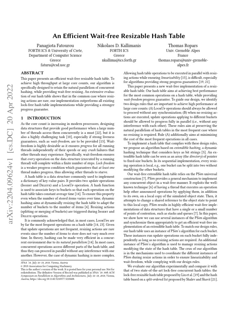 2204.09624v1an Efficient Wait-Free Resizable Hash Table | PDF ...