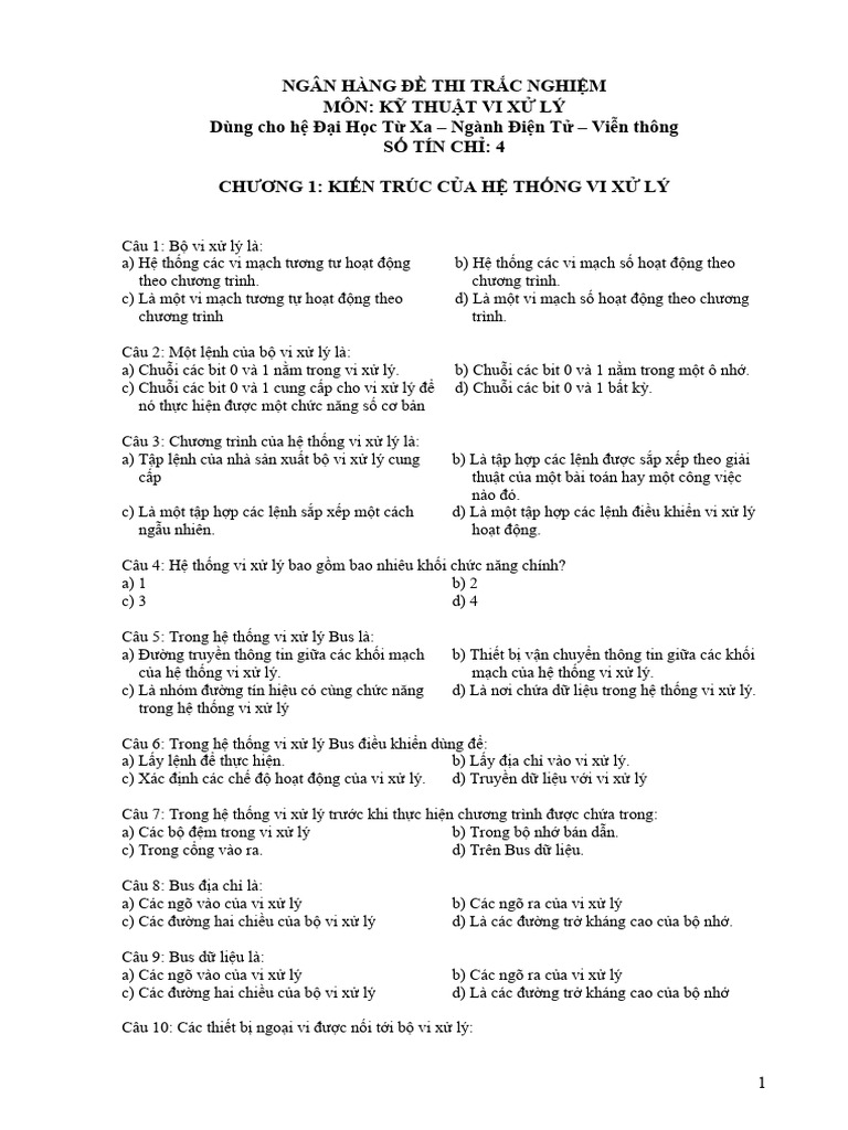 Trac Nghiem Ky Thuat VI Xu Ly | PDF