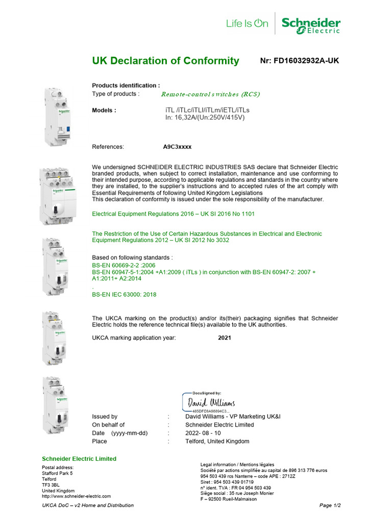 UK - CA - Declaration of Conformity - iTL - FD16032932A-UK | PDF