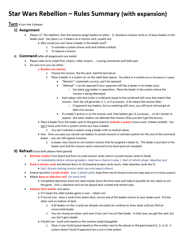 Star Wars Rebellion Summary - With Expansion | PDF | Teaching Methods ...