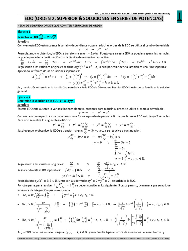 EDO - (Orden 2, Sup & Sol en SP) - (Ejercicios Resueltos) - 1er&2do ... EDO - (Orden 2, Sup & Sol en SP) - (Ejercicios Resueltos) - 1er&2do ...