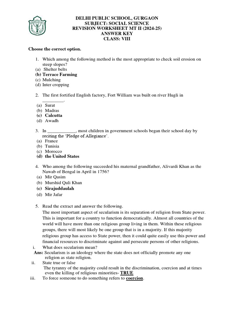 Revision - Answer Key - Grade 8 | PDF | Soil | Earth Sciences