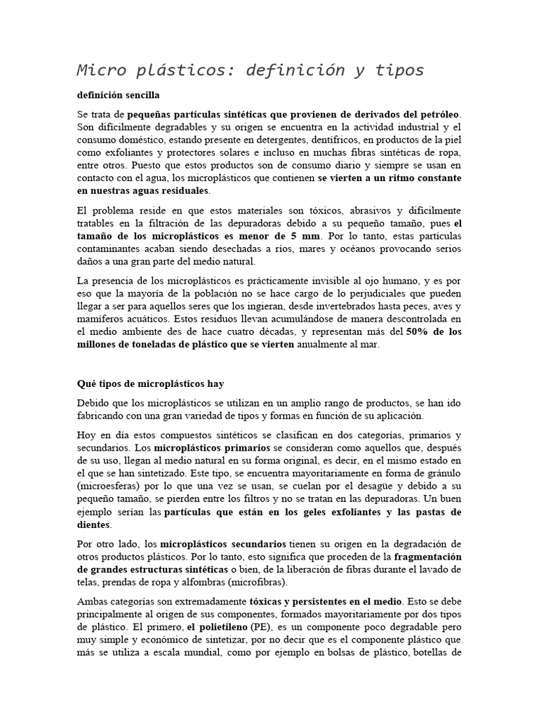Definición y tipos de microplásticos | PDF | El plastico | Materiales