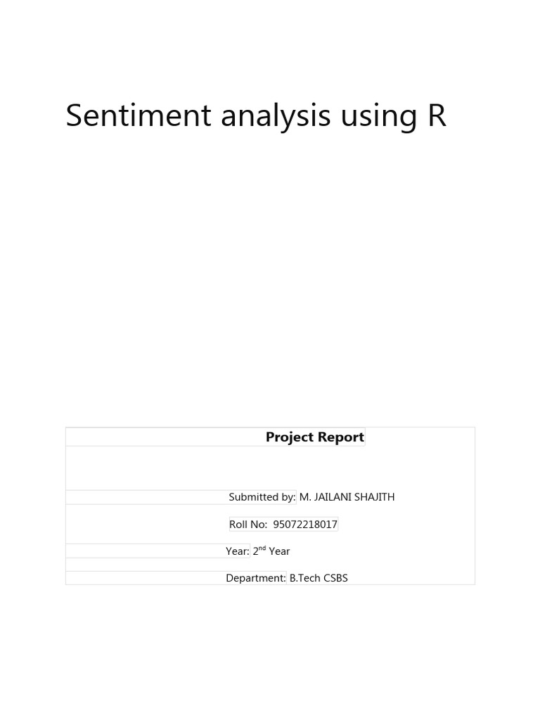 Sentiment Analysis Using R | PDF | Data | Cognitive Science Sentiment Analysis Using R | PDF | Data | Cognitive Science