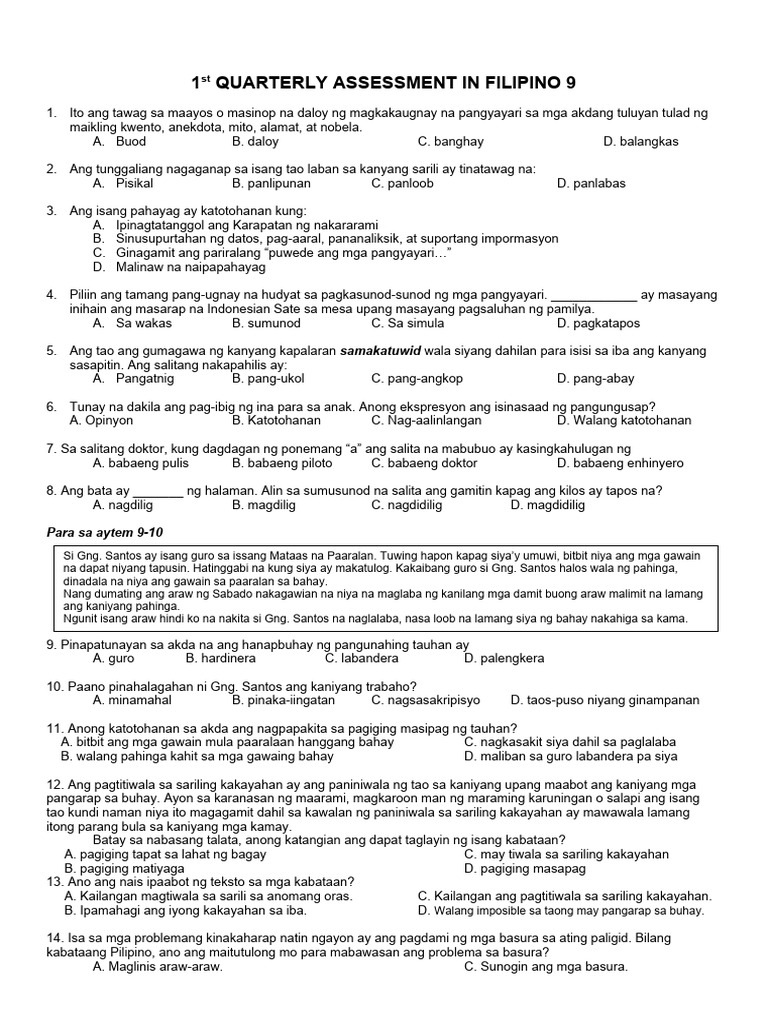 Filipino 1st Quarterly Assesment | PDF