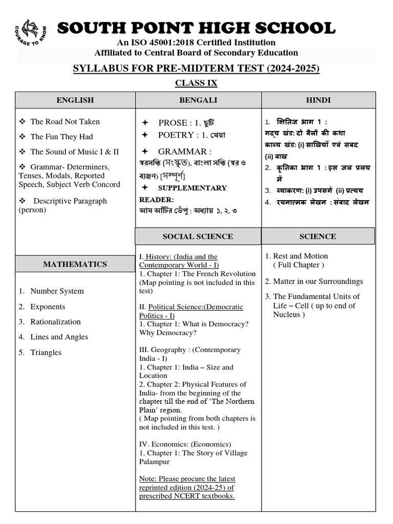 Class 9 Pre-Midterm Syllabus 2024-25 | PDF | Linguistic Morphology | Syntax