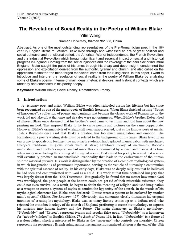 The Revelation of Social Reality in The Poetry of William Blake | PDF ...