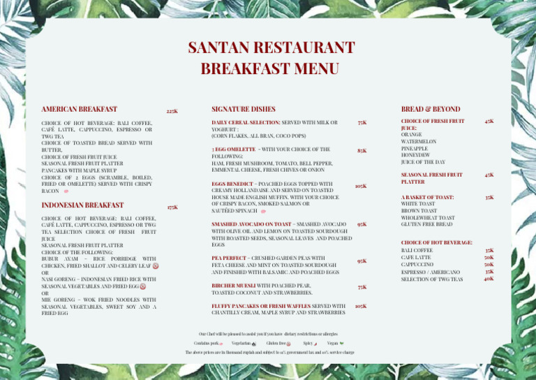 Menus Antan Breakfast | PDF | Foods | Western Cuisine